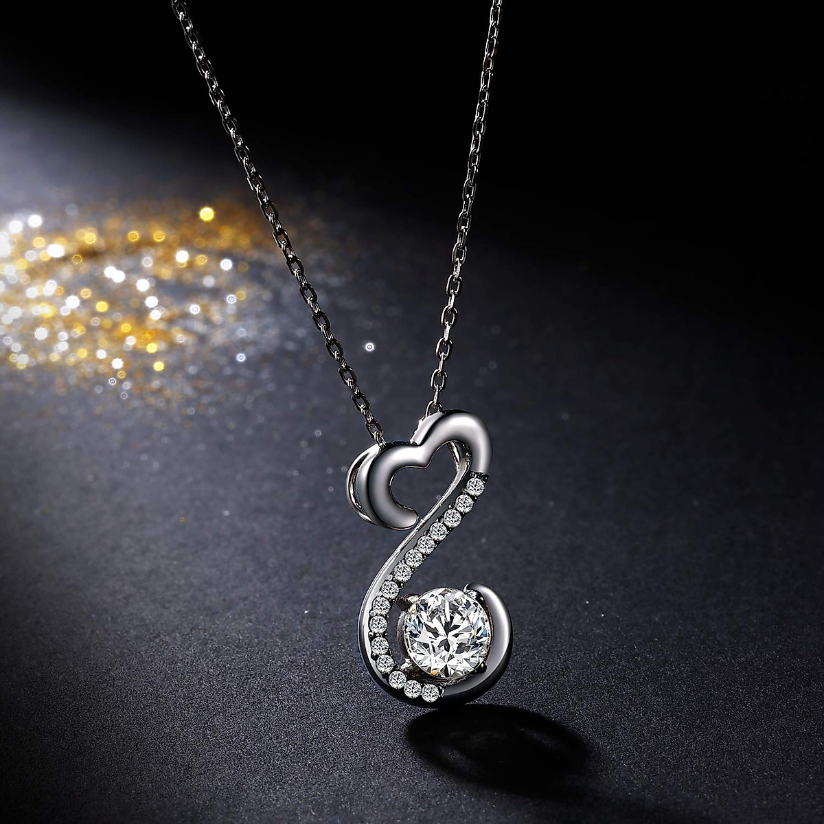 APOTIE Sterling Silver Open Heart Necklace - CZ Pendant Jewelry Gift for Mom Women