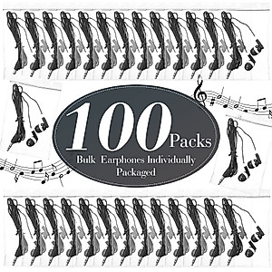 Konohan 100 Pack Bulk Earbuds for Classroom, Student Basic Headphones in Ear for Kids Schools Libraries Laptop, 3.5 MM Earbuds Dot Headphones, Individually Bagged(Black)