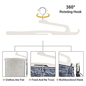 KHHYYLFJ Closet Plastic Space Saving Non Slip Multi Functional 360 Degree Swivel Pants Hanger, Heavy Duty Open S Shape Wide Trouser Hanger for Jeans Blanket Tablecloth Bra Lingerie, Ivory - Pack of 24