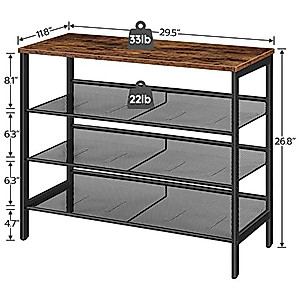 HOOBRO Industrial Shoe Rack, 4-Tier Shoe Shelf, Storage Organizer Unit with 3 Mesh Shelves, Wood Look Accent Furniture with Metal Frame, for Entryway, Living Room, Hallway BF14XJ01