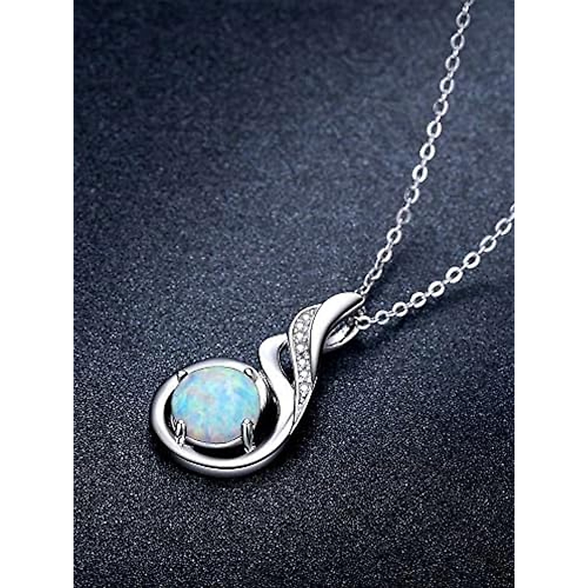TANGPOET White Fire Opal Pendant Necklace for Women 925 Sterling Silver October Opal Birthstone Jewelry Mothers Day Christmas Birthday Gifts for Her