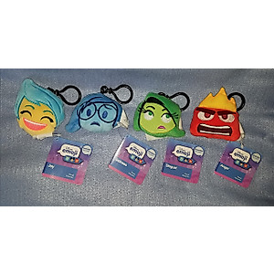 Global Horizons Disney Inside Out Reversible Plush Emoji Backpack Clip Keychain Set: Joy - Sadness - Anger - Disgust