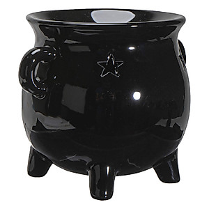 SUMMIT COLLECTION Ceramic Black Witch's Cauldron Tealight Candle Holder Oil Burner 4.75 Inches Tall Essential Oil Incense Aroma Diffuser Home Decor