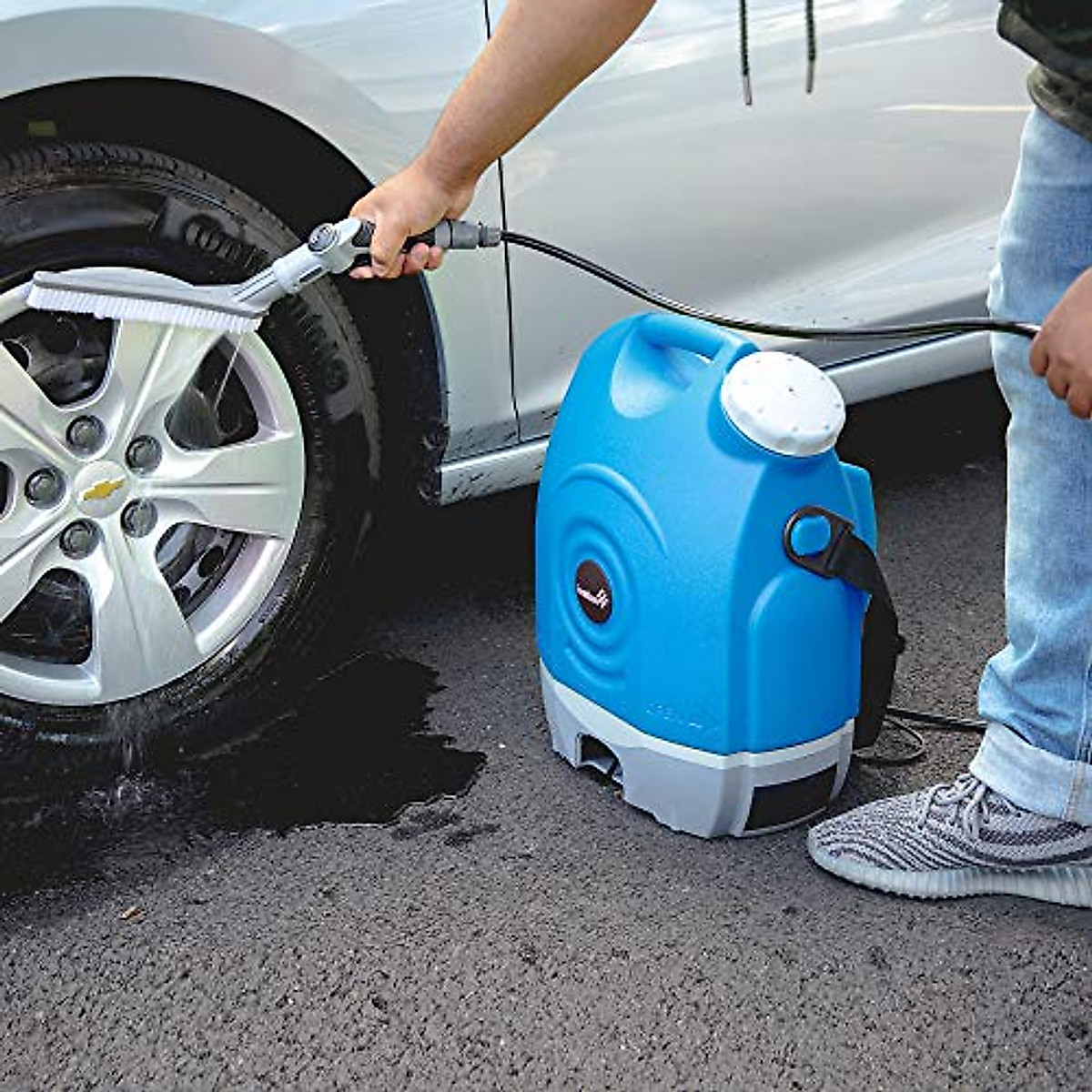 Ivation Multipurpose Portable Spray Washer w/Water Tank – Built in Rechargeable 2200 mAh Lithium Battery and 12v Car Plug - Metal Trigger Guns, Shower & Brush Heads and Flexible Hose