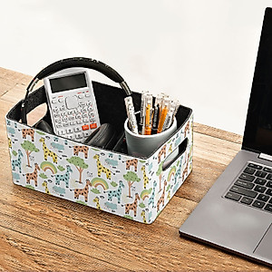 Zoo Animal Giraffe Storage Basket Bins Set (2pcs) Felt Collapsible Storage Bins with Fabric Rectangle Baskets for Organizing for Office Bedroom Closet Babies Nursery Toys DVD Laundry