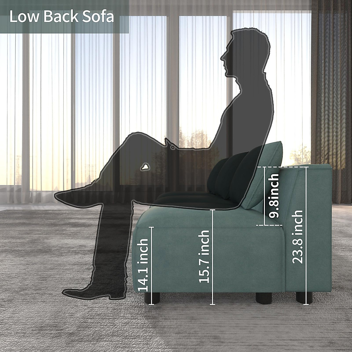 LLappuil Modern Modular Sectional Living Room Sofa Set, Low Back Minimalist Style Couch, Soft Fabric 6 Seater Oversized 138.4" U Shape Sofa, Aqua Blue