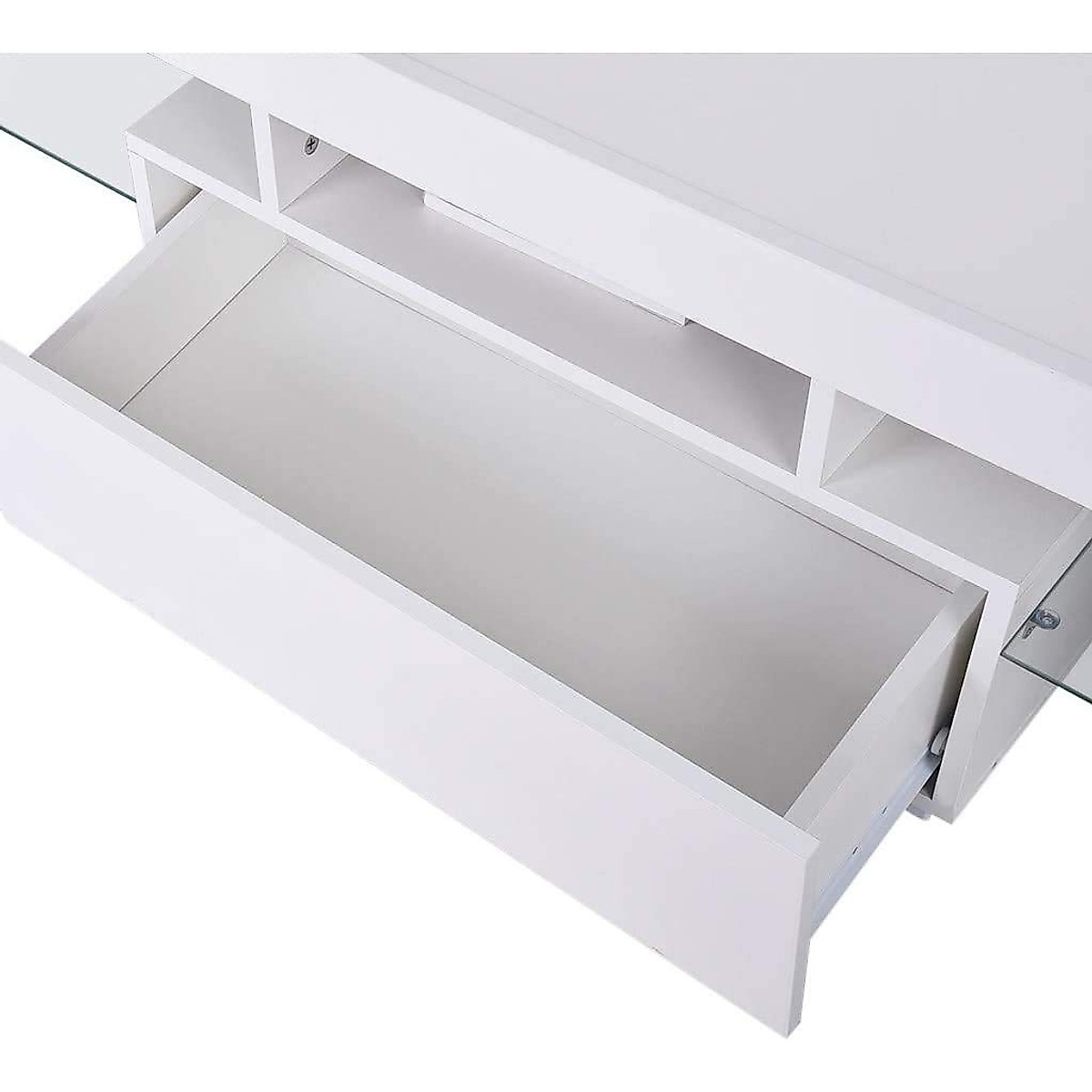 Pentaero US Fast Shipment White TV Stand with Lights, Modern LED TV Stand with Storage Drawers,High Gloss TV Stand for 43/50/55 to 65 Inch TV Living Room Entertainment Center Media Console Table