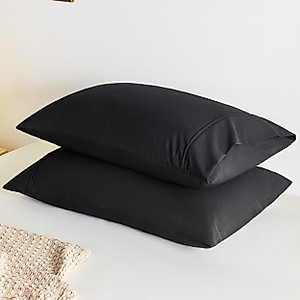 Bedsure Pillow Cases Queen Size Set of 2 - Polyester & Rayon Derived from Bamboo Cooling Pillowcase, Breathable, Soft and Wrinkle-Free Pillow Covers with Envelope Closure, Gifts, Black, 20x30 Inches