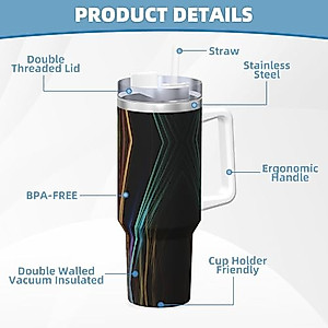 HULIBIN Colorful Lines Art Print Double Deck Stainless Steel Travel Coffee Cup With Lid 40 Oz Ice Bully Cup