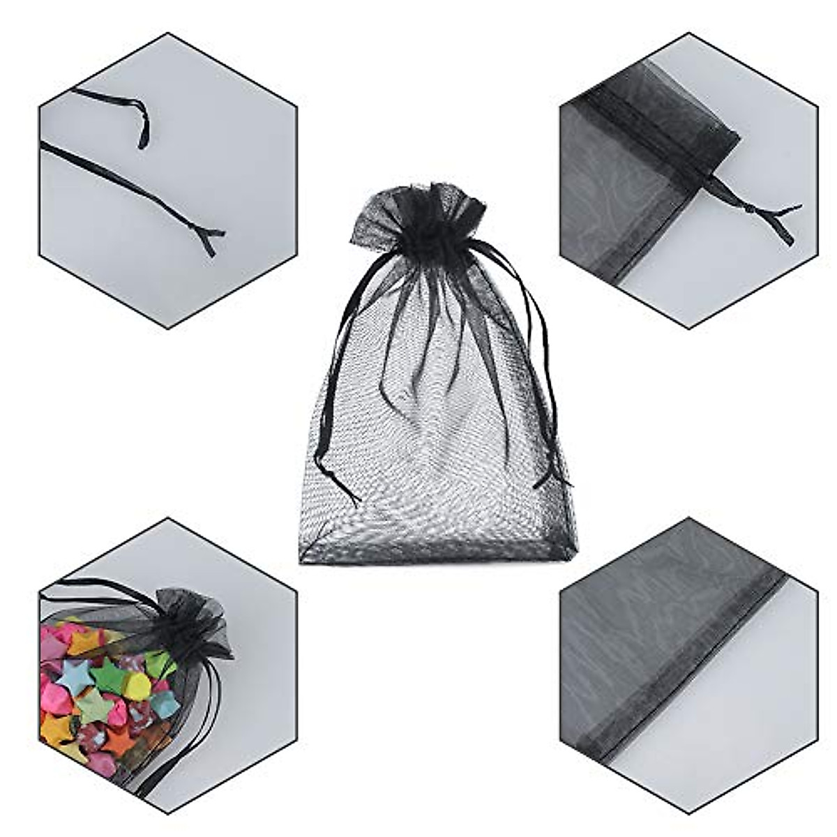 Black Organza Bags,100 Pcs Organza Bags 4 x 6 inches,Drawstring Organza Jewelry Favor Pouches,Wedding Party Festival Gift Bags,Candy Bags for Valentines Day,Baby Showery (10 x 15 cm)