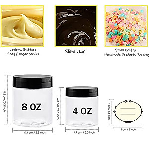 TUZAZO 24 Pack Clear Empty Plastic Slime Containers with Lids and Labels - 12pcs 8 OZ and 12pcs 4 OZ Plastic Storage Jars with Leak-Proof Lids for Slime, Jewelry Making, Cosmetic, Paint and Beads