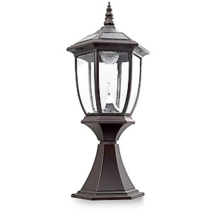iGlow Brown Outdoor Solar Post Light Lamp Lantern Fixture w/ 3 Bright White SMD LED w/Dual Bases (6x6 and Hexagonal) Deck Cap Square Fence Garden Landscape Path PVC Vinyl Dual Purpose