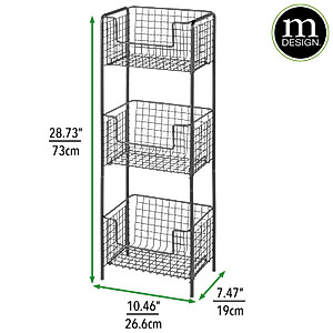mDesign Steel Freestanding Storage Organizer Tower Rack Basket Shelf, Metal 3-Tier Furniture Unit for Master/Guest Bathroom, Powder Room - Holds Bath Towels, Soap - Concerto Collection - Graphite Gray