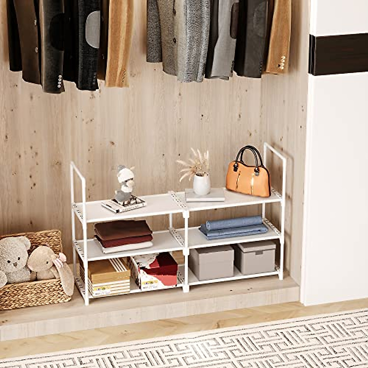 SHELAKET 3-Tier Long Stackable Shoe Rack, Expandable & Adjustable Shoe Shelf Storage Organizer for Entryway, Hallway and Closet (SAT-3W)