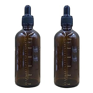 2PCS 100ml 3.4oz Empty Refillable Amber Glass Graduated Scale Dropping Bottle Vial Container Drip Tube With Glass Dropper Pipette For Essential Oil Lab