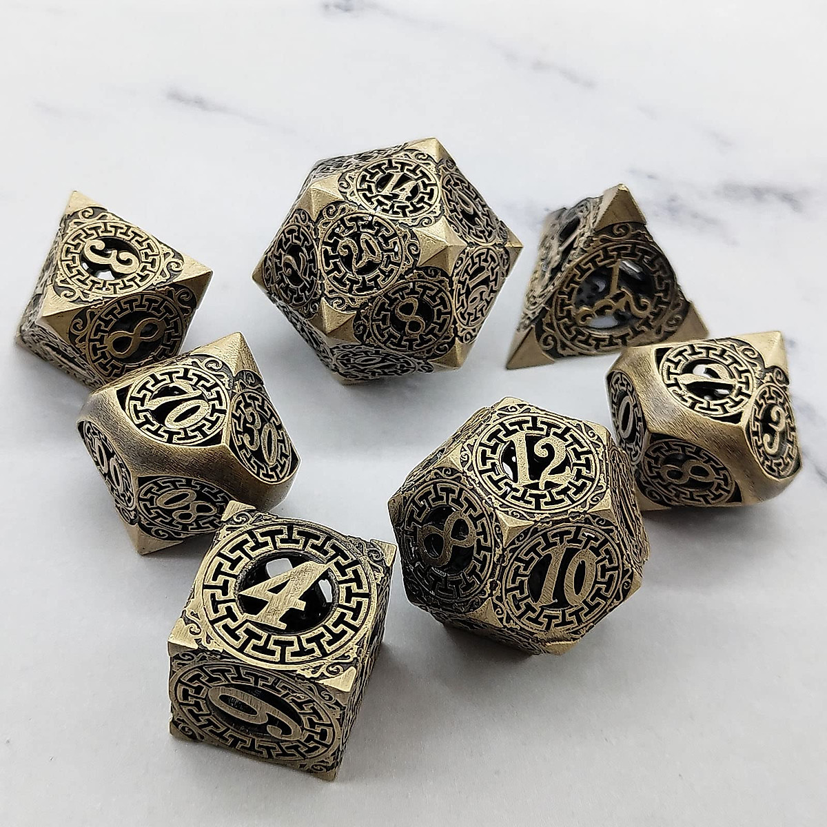 DND Dice Set Dungeons and Dragons Dice Gifts RPG D&D Metal Polyhedral Dice Set Games Role Playing MTG Shadowrun Pathfinder Dice D4 D6 D8 D10 D12 D20 Dice, Ancient Bronze