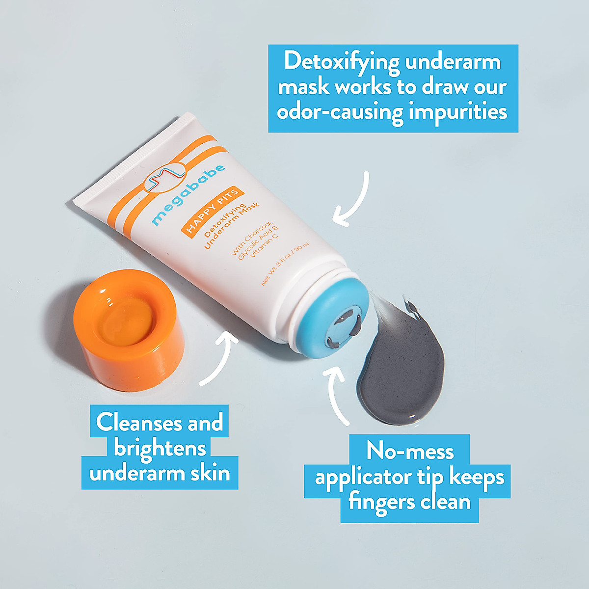 Megababe Underarm Mask - Happy Pits | With Detoxifying Charcoal & Vitamin C | 3 fl oz