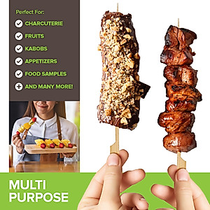7" Inch Bamboo Skewers for Appetizers (200 Pack), Wooden Appetizer Skewers for Fruit Kabobs, Fancy Skewer Sticks for Parties, Cocktail & Martini Olive Skewers, Heavy Duty Bamboo Skewers for Kabobs