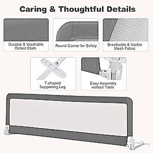 Costzon Toddlers Double Bed Rail Guard, Stainless Steel Folding Safety Bed Guard, Swing Down Bedrail, Kids Twin, Double, Full Size Queen & King, Set of 2 (Gray, 71-Inch)