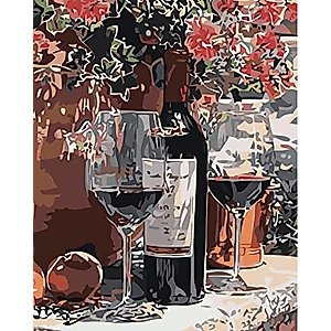 TISHIRON Paint by Number Wine Glass DIY Paint by Numbers Kit for Adults Kids DIY Canvas Painting by Numbers Wine Painting Acrylic Painting Arts Craft for Home Decoration Red Wine Glass 16x20 Inch