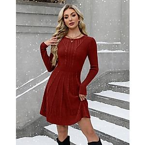 Maisolly Green Sweater Dresses Ladies Comfy Lightweight Warm Pullover Oversized Winter Dress Burgundy L