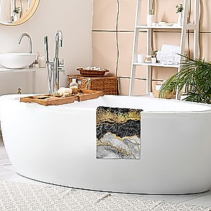 Fuliko Hand Towels for Bathroom, Soft Absorbent Black Gold Marble Towel Set 30x15, Washcloths Face Towels Perfect for Daily Use Home Kitchen Bathroom Decor (Black Gold Marble)