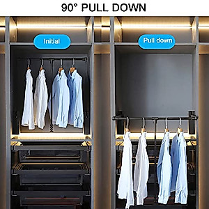 mellifuous Pull Down Closet Rod Adjustable Extender Closet Hanging Rod, 30 lbs Load Capacity Closet Bar for Hanging Clothes, Wardrobe Lift Saving Space Aluminium Rod Automatic Rebound (26''-35'')