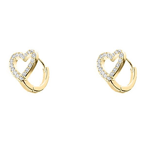 CZ Heart Shaped Small Hoop Cartilage Earrings for Women Girls 925 Sterling Silver Pink Cubic Zirconia Hypoallergenic Tiny Hollow Love Huggie Hoops Dainty Birthday Wedding Christmas Holiday Jewelry Gifts (Gold Plated Clear CZ)