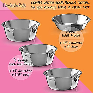 Pawfect Pets Elevated Dog Bowl Stand- 7" Raised Dog Bowl for Medium Dogs. Pet Feeder with Four Stainless Steel Bowls.