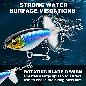 GOANDO Top Water Fishing Lures 5PCS Bass Lures with Propeller Tail Fishing Gear and Equipment for Bass Trout Catfish Pike Perch Bass Fishing Lure Kit for Freshwater or Saltwater