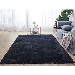 Merelax Soft Modern Indoor Shaggy Area Rug for Bedroom Livingroom Dorm Kids Room Home Decorative, Non-Slip Plush Fluffy Furry Fur Rugs Comfy Nursery Accent Floor Carpet 2x3 Feet, Black