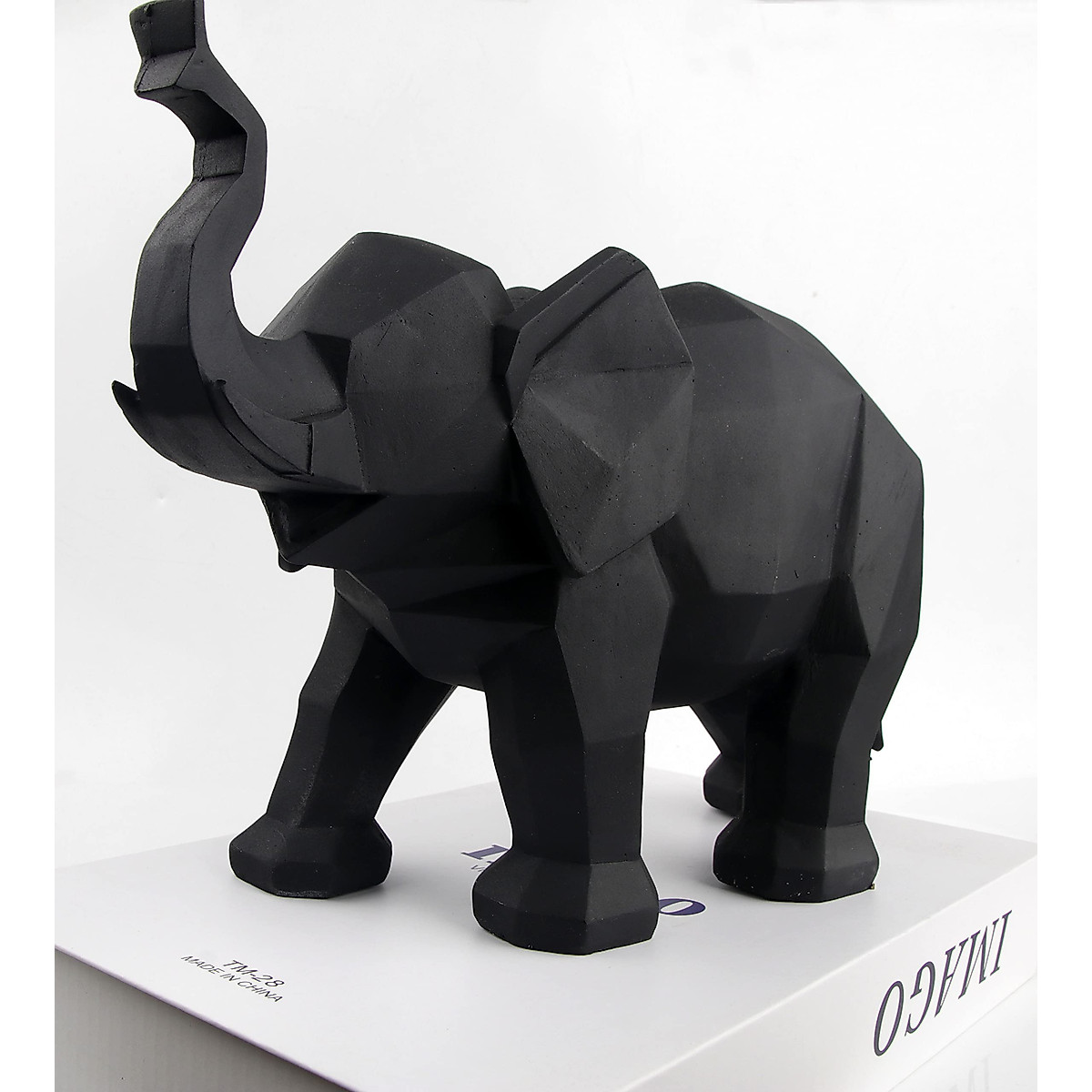 ABEESEA Large Black Elephant Sculpture Statue Collectible Figurines with Trunk Up Wealth Lucky Elephant Figurine,Perfect for Home Decor Gift