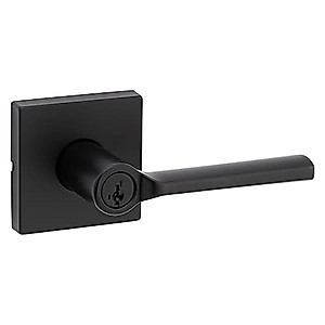 Kwikset Lisbon Keyed Entry Lever with Square Rose Featuring SmartKey Security in Matte Black