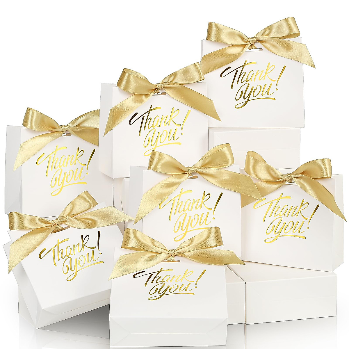 EQOREIIN Small Gift Bags, 70 Pack 4.5x1.8x3.9 Inches Mini Thank You Bags White Kraft Paper Gift Bag with Bow Ribbon, Small Candy Bags Gift Bag Bulk for Birthday Wedding Baby Shower (White)