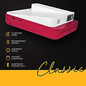 Kodak Smile Classic Digital Instant Camera with Bluetooth (Red) w/ 10 Pack of 3.5x4.25 inch Premium Zink Print Photo Paper.
