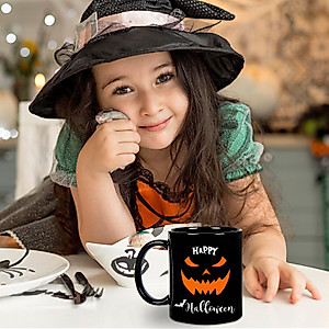 Whaline 2Pcs Halloween Mug Set 12oz Pumpkin Holiday Coffee Mugs Happy Halloween Trick or Treat Ceramic Drinking Mugs for Home School Office Table Centerpieces Housewarming Gift