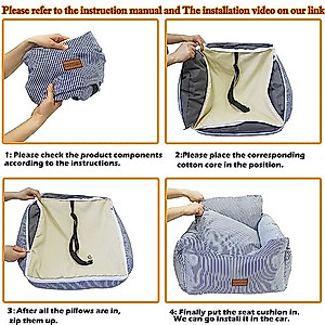 Dog Booster & Car Seats Pet Dog Car Seat Pet Booster Seat for Small Pet Under 44 lbs Travel Safety Car Seat Dogs Cats Bed for Car with Storage Pocket and Harness Strap (Blue Striped)