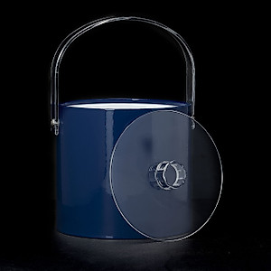 Mr. Ice Bucket By Stephanie Imports Hand Made In USA Blue Double Walled 3-Quart Insulated Ice Bucket With Clear Lucite Lid and Handle