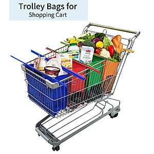 Haiphisi Trolley Bags-4 Pack Reusable Grocery Shopping cart Bags for Groceries with Cooler Bag Egg bags-Easy to Use and Heavy Duty-Cart Daddy(Orange,Green,Red,Blue)