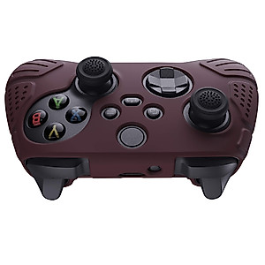 eXtremeRate PlayVital Guardian Edition Wine Red Ergonomic Soft Anti-Slip Controller Silicone Case Cover for Xbox Series X/S, Rubber Protector Skins with Joystick Cap for Xbox Core Wireless Controller