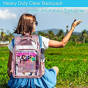 Clear Backpack, Heavy Duty Transparent Bookbag, See Through PVC Backpacks for Women - Pink