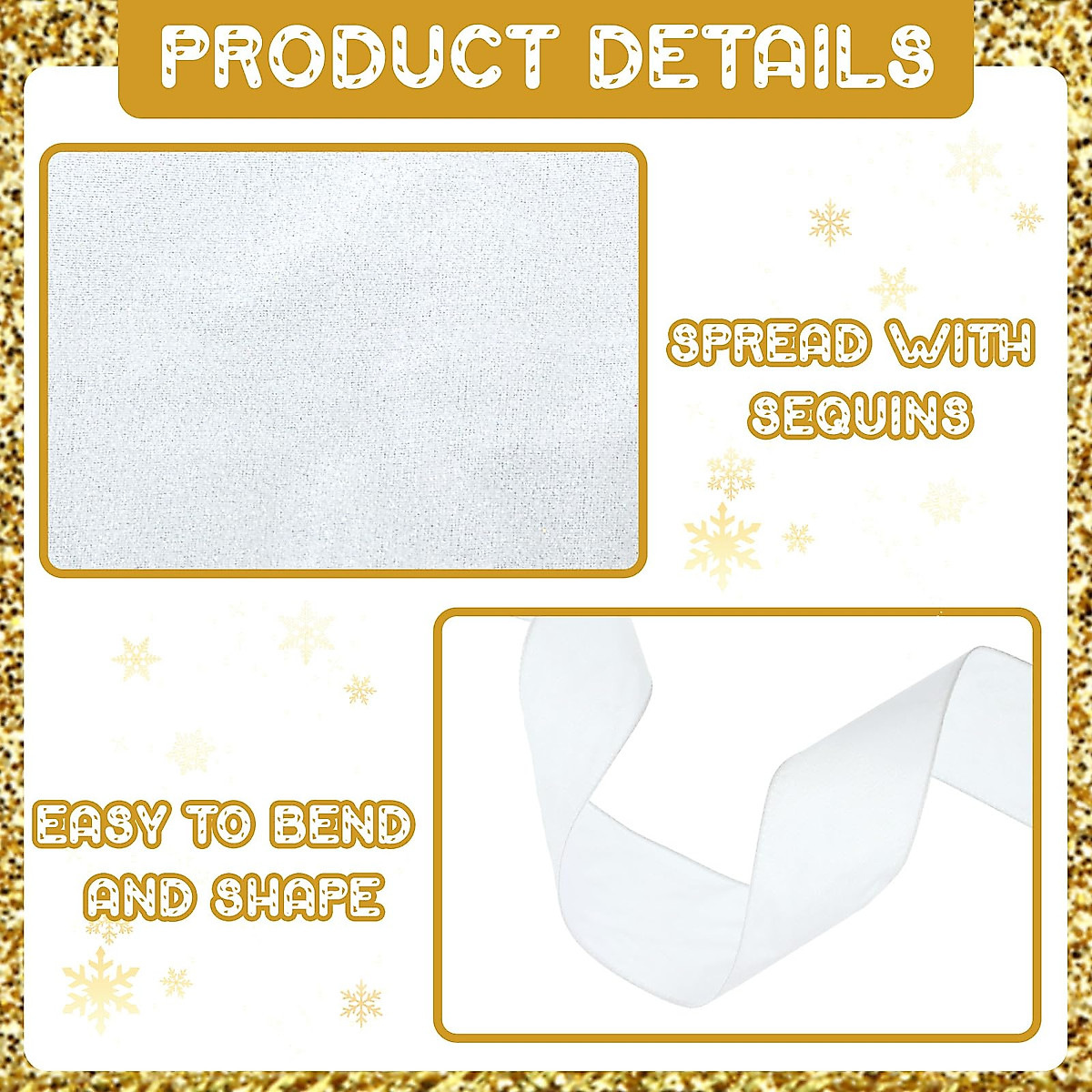 Cindeer 2 Rolls Christmas Glitter Wired Edge Ribbon Wired Fabric Ribbons for Gifts Wrapping Garland Card Craft Wreath Holiday Party Home(2.5 Inch X 20 Yard in Total,White)