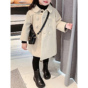 CM C&M WODRO Girls Dress Coat Kids Winter Warm Jacket Long Sleeve Button Trench Coat Pocket Long Peacoat Outerwear 2-7 Years (Beige, 6-7 Years)