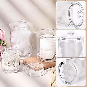 Ziliny 9 Pack Acrylic Apothecary Jars with Lids Plastic Holder Dispenser for Cotton Ball, 12/32/42 oz Clear Round Storage Container Organizer Accessories for Cotton Swab Floss Kitchen Bathroom Vanity