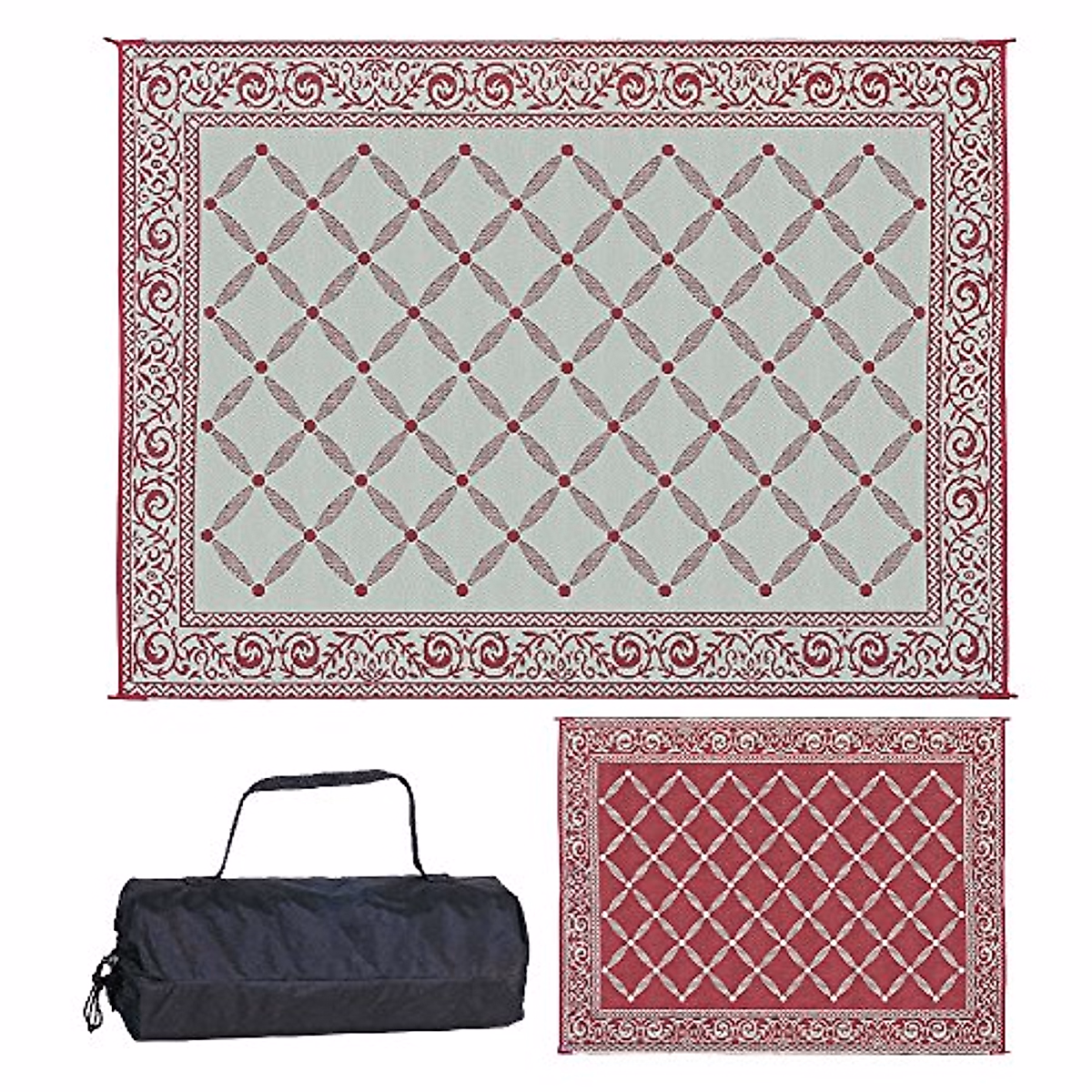 Stylish Camping 119125 9-feet by 12-feet Reversible Mat, Plastic Straw Rug, Large Floor Mat for Outdoors, RV, Patio, Backyard, Picnic, Beach, Camping (Burgundy/Beige)