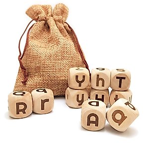 10 Pcs/Set 20MM Creative Wooden English Letter Dice Set, Including 26 Capital & 26 Lowercase Letters Engraved On Different Dices