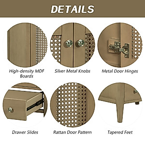 PULLAFUN 24" Bathroom Vanity Without Sink, Base Only, Rattan Cabinet with Doors and Drawer, Solid Frame and MDF Board, Natural