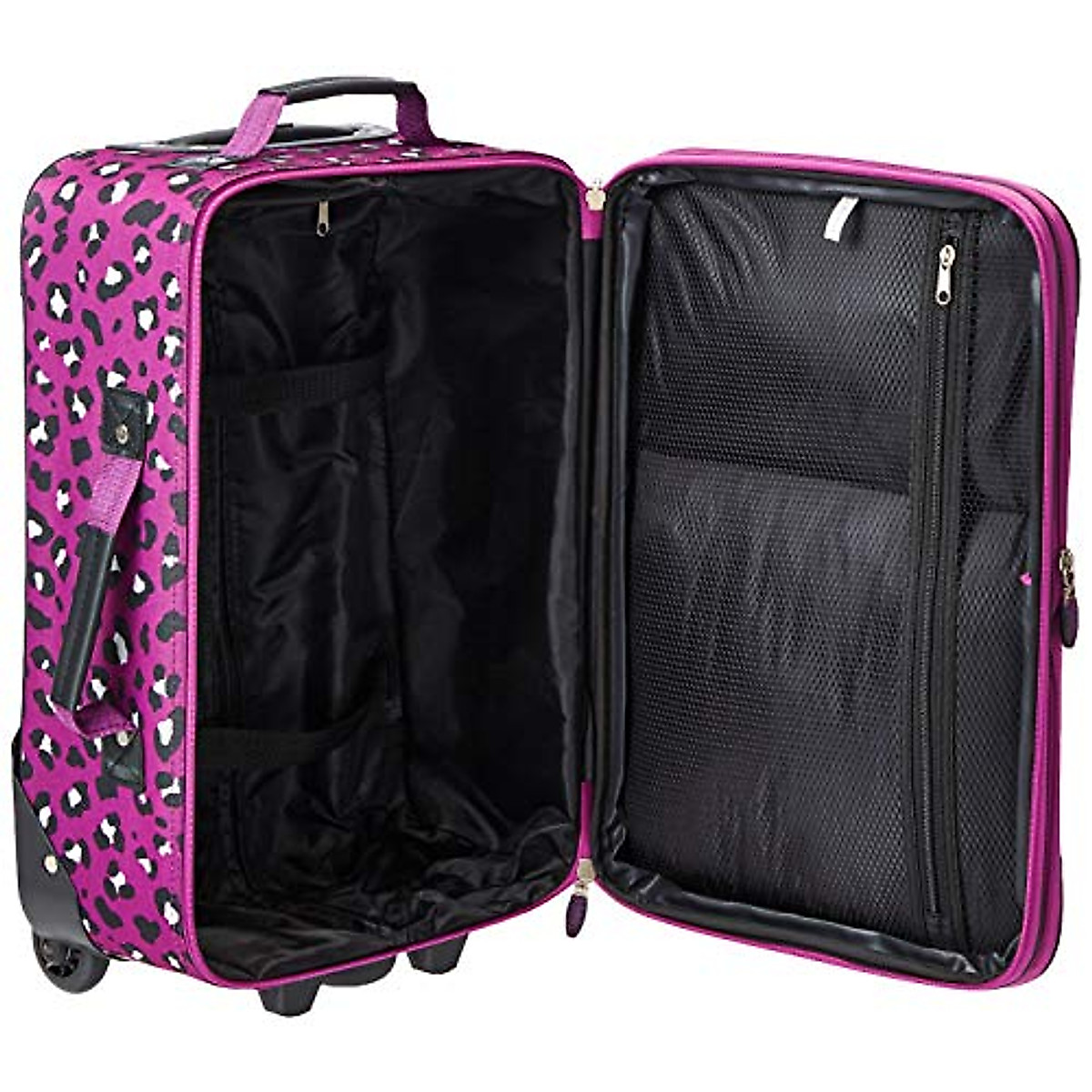 Rockland Fashion Softside Upright Luggage Set, Expandable,Telescopic Handle,Wheel, Purple Leopard, 2-Piece (14/19)