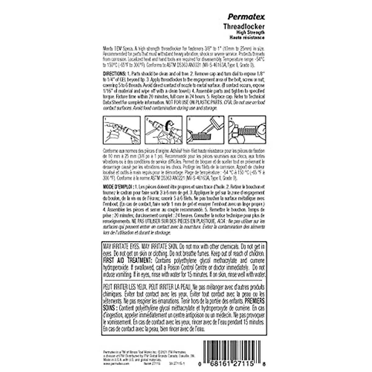 Permatex Red High Strength Threadlocker Gel