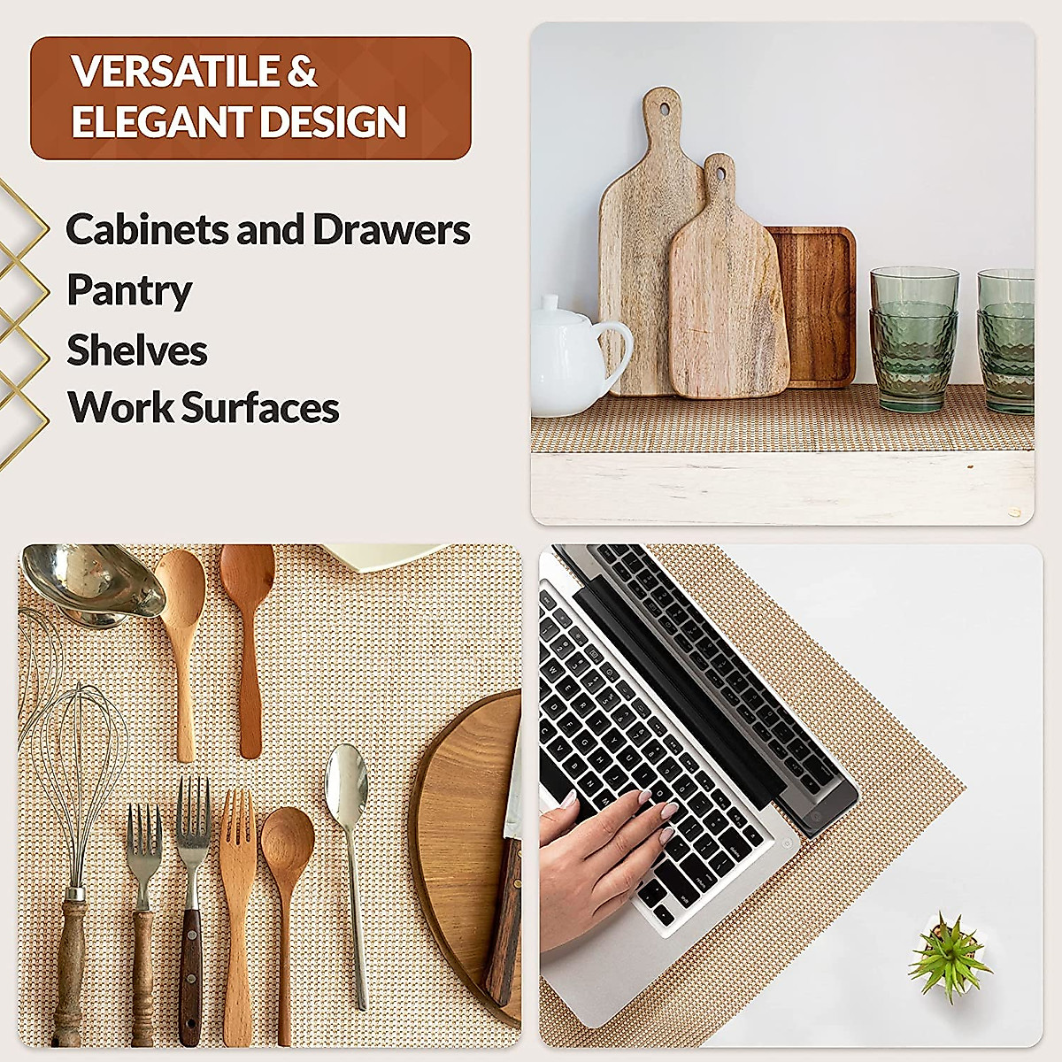 Mueller Drawer and Shelf Liner, 12 in x 20 FT Heavy-Duty, Slip-Resistant Wire Shelf Liners for Kitchen Cabinets, Drawer Liners Kitchen, Shelf Paper for Desks, Durable Non-Adhesive Waterproof Beige